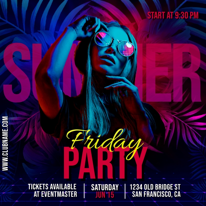 POST FRIDAY PARTY SUMMER Template | PosterMyWall