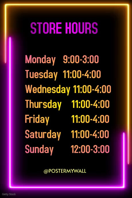 poster neon business hours flyer Template | PosterMyWall