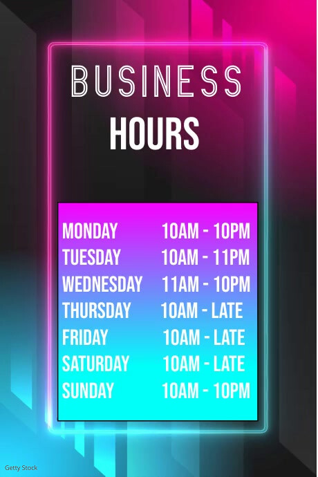 poster neon business hours flyer Template | PosterMyWall