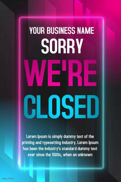 Poster neon sorry we're closed flyer Template | PosterMyWall