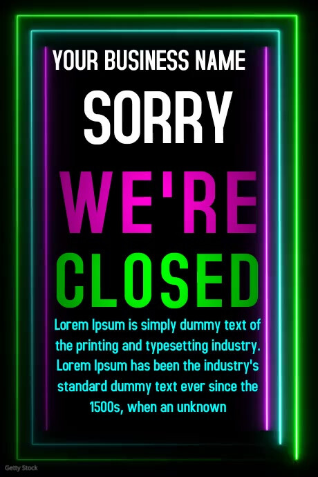Poster neon sorry we're closed flyer Template | PosterMyWall