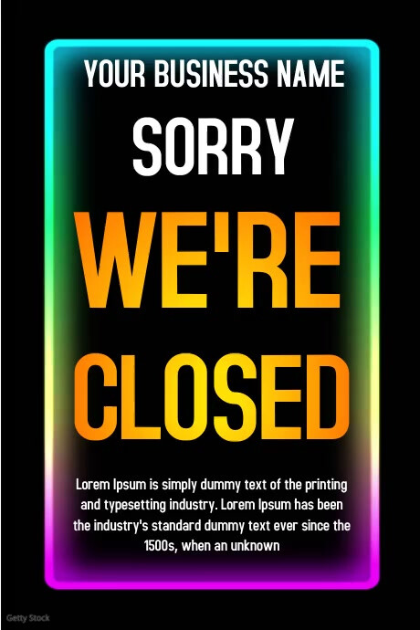 Poster neon sorry we're closed flyer Template | PosterMyWall