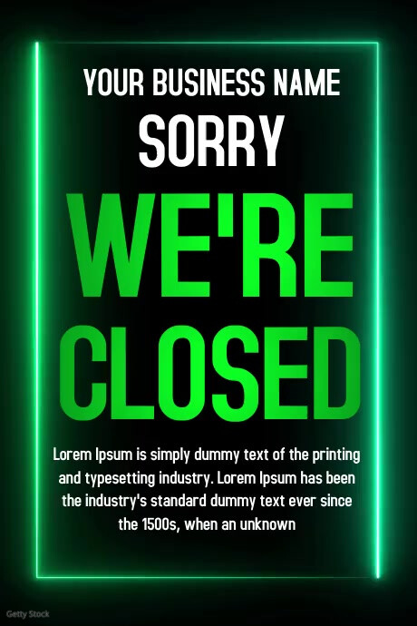 Plantilla de Poster neon sorry we're closed flyer | PosterMyWall