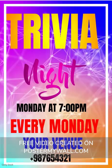 poster neon trivia night party flyer 2024 Template | PosterMyWall