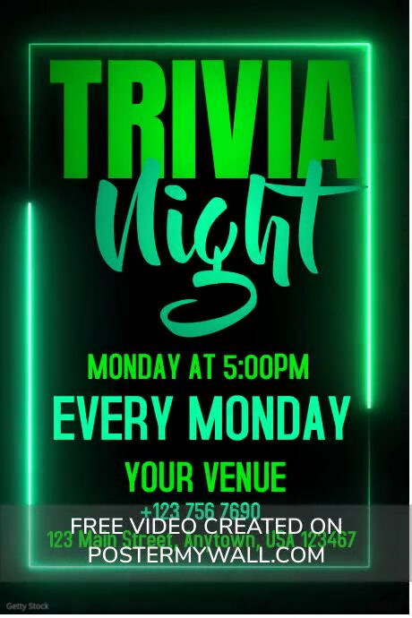 poster neon trivia night party flyer Template | PosterMyWall