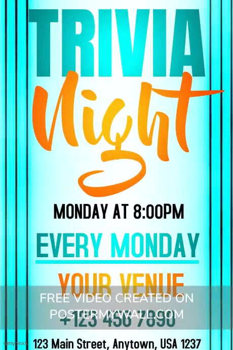 poster neon trivia night party flyer Template | PosterMyWall