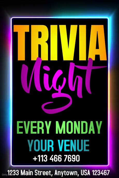 poster neon trivia night party flyer Template | PosterMyWall