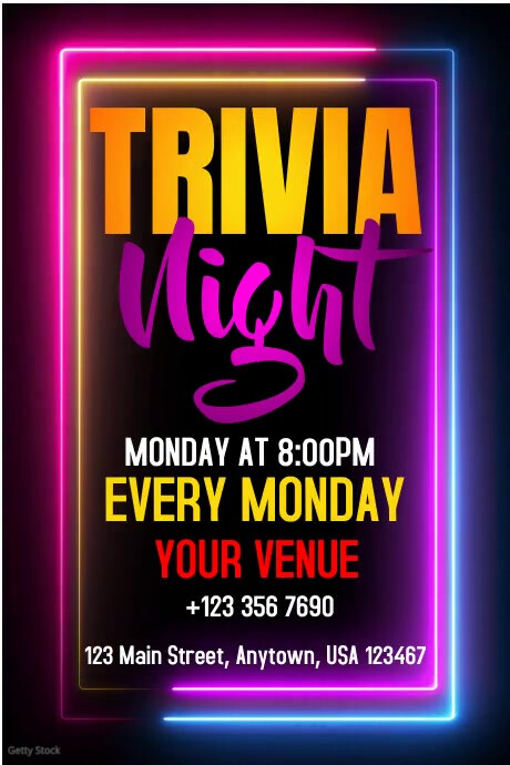Copy of poster neon trivia night party flyer | PosterMyWall