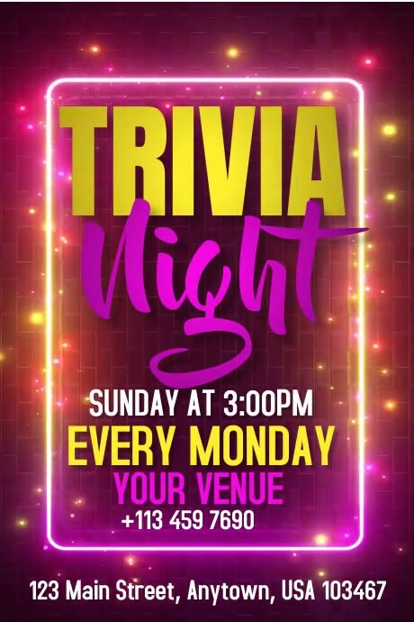 Poster neon trivia night party flyer Template | PosterMyWall