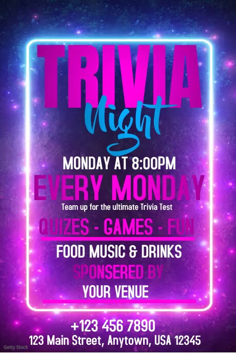 poster neon video trivia night flyer Template | PosterMyWall