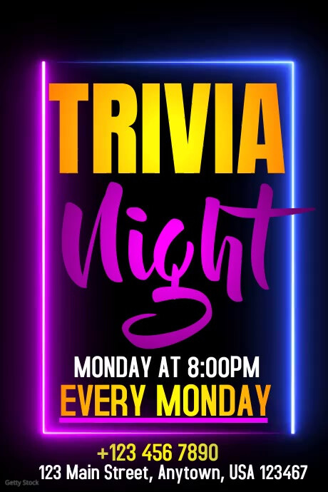 Poster trivia night party neon video flyer Template | PosterMyWall