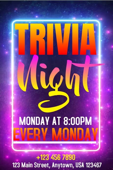 Poster trivia night party neon video flyer Template | PosterMyWall