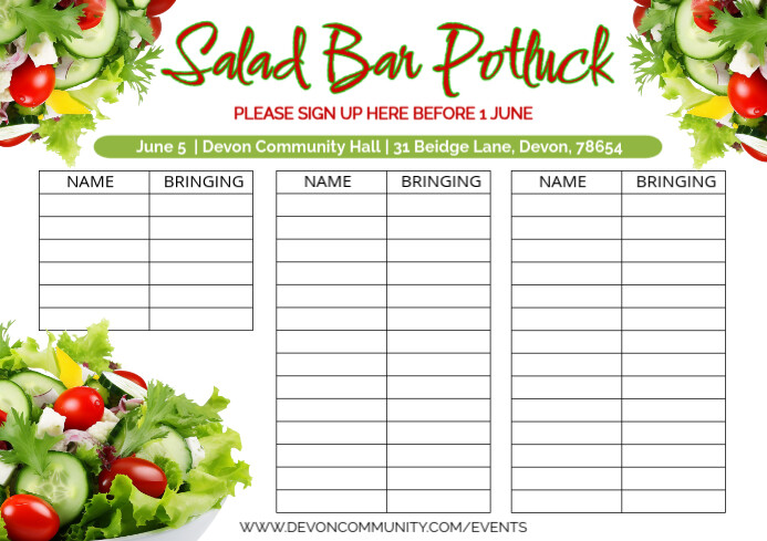 Potluck Sign Up Sheet - Printable Template | PosterMyWall
