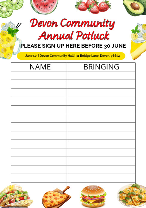 Copy of Potluck Sign Up Sheet - Signup Template Printable | PosterMyWall