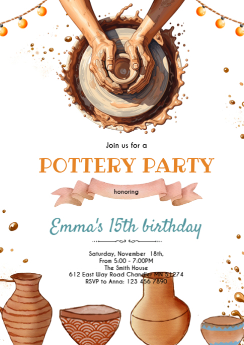 Pottery Painting Birthday Invitation Template | PosterMyWall