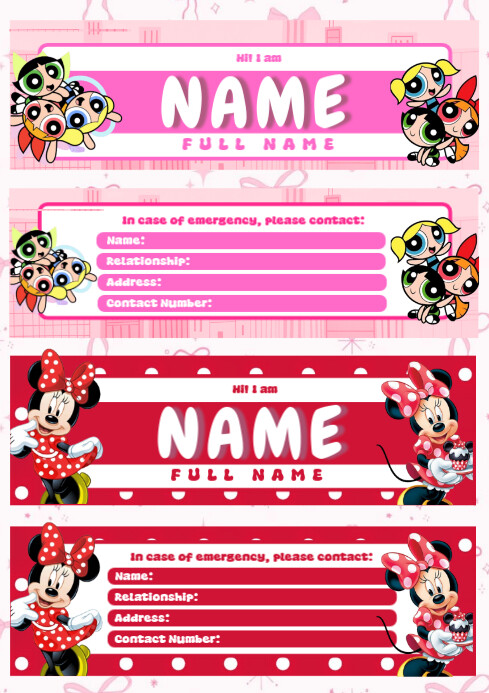 Copy of Powerpuff Girls & Minnie Mouse Name Labels | PosterMyWall