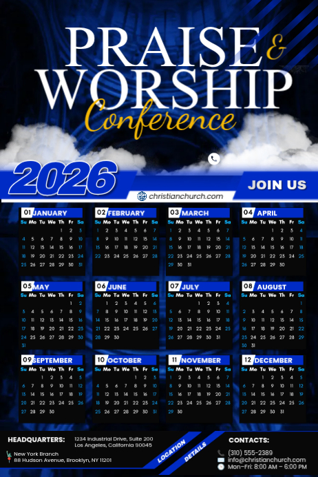 Praise And Worship Calendar 2026 Template Postermywall