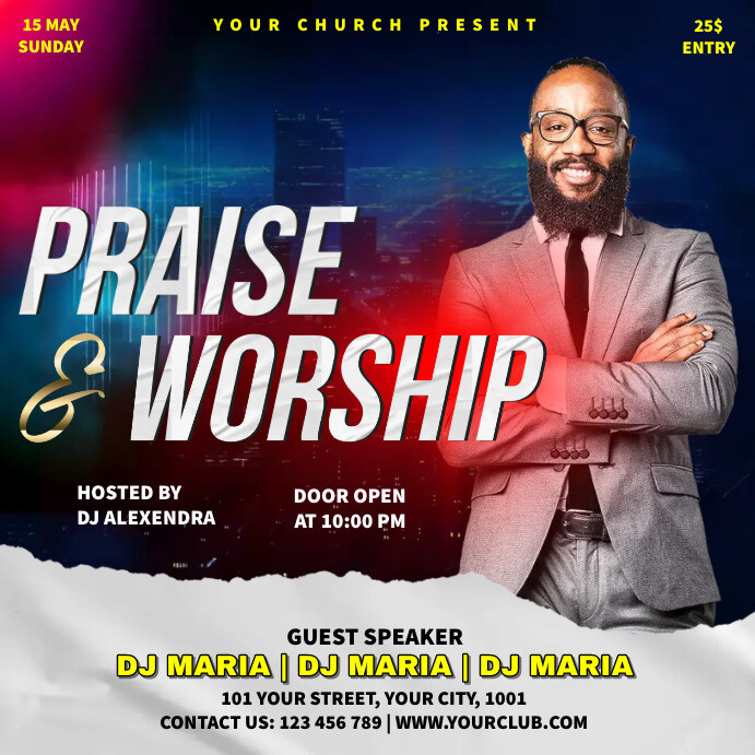 praise and worship church flyer Template | PosterMyWall