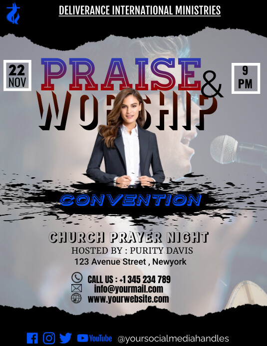 PRAISE AND WORSHIP CHURCH FLYER TEMPLATE | PosterMyWall