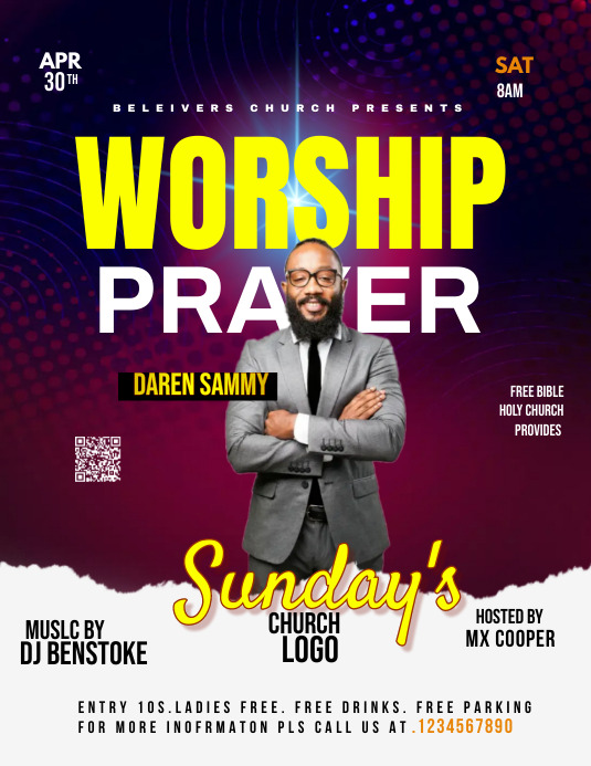 Praise and worship church Sunday Template | PosterMyWall
