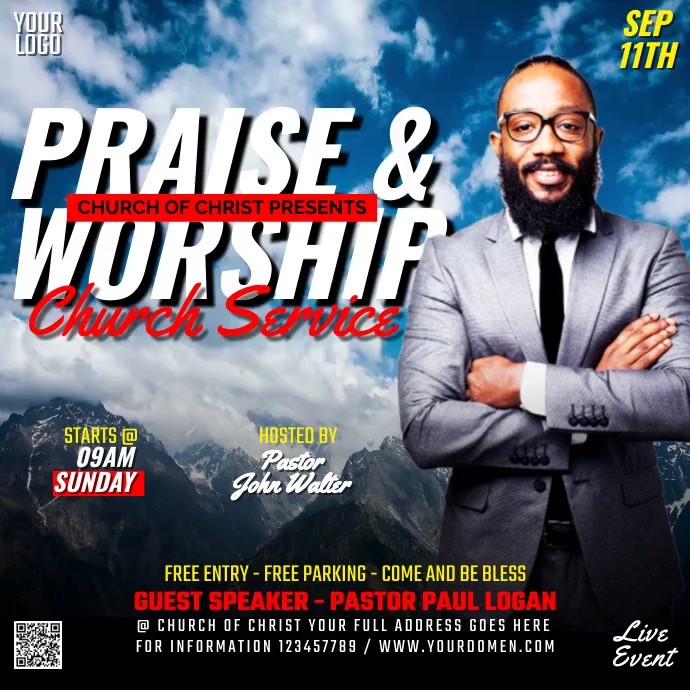 PRAISE AND WORSHIP SERVICE Template | PosterMyWall