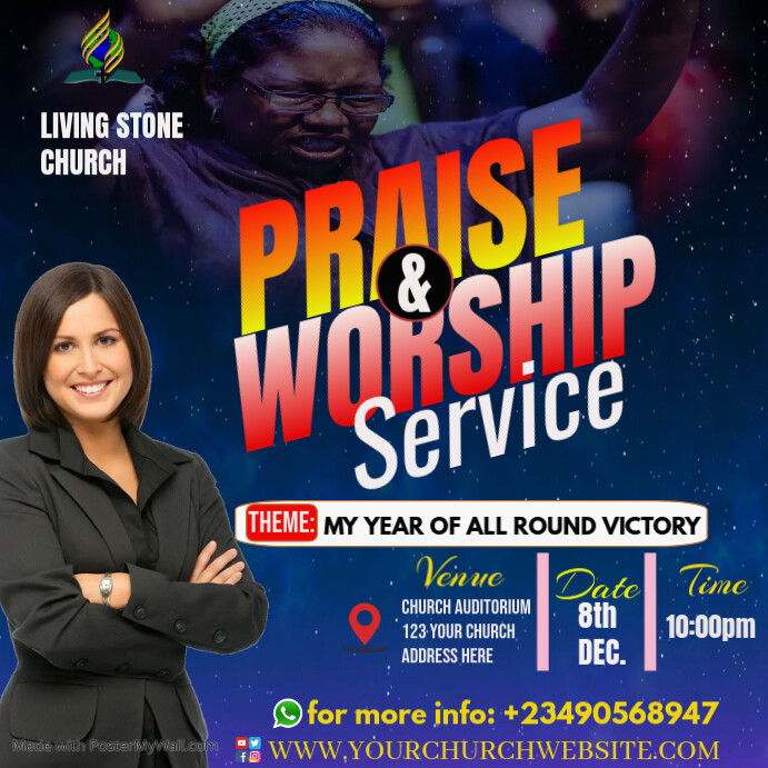 Copy of PRAISE AND WORSHIP SERVICE | PosterMyWall