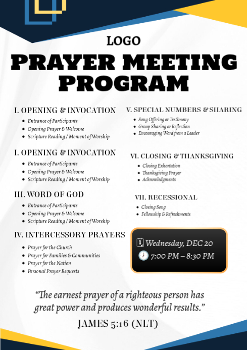 Plantilla de Prayer Meeting Program Layout | PosterMyWall