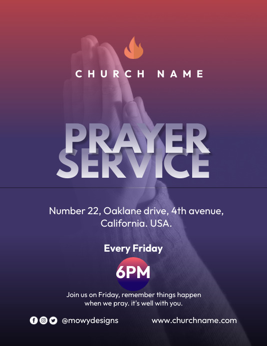 Prayer Service Church Flyer Template | PosterMyWall