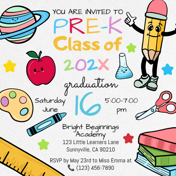 Pre-K Graduation Invitation Template | PosterMyWall