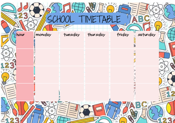 Pre school Kindergarten Weekly Timetable Template PosterMyWall pre-school-kindergarten-weekly-timetable-template-postermywall