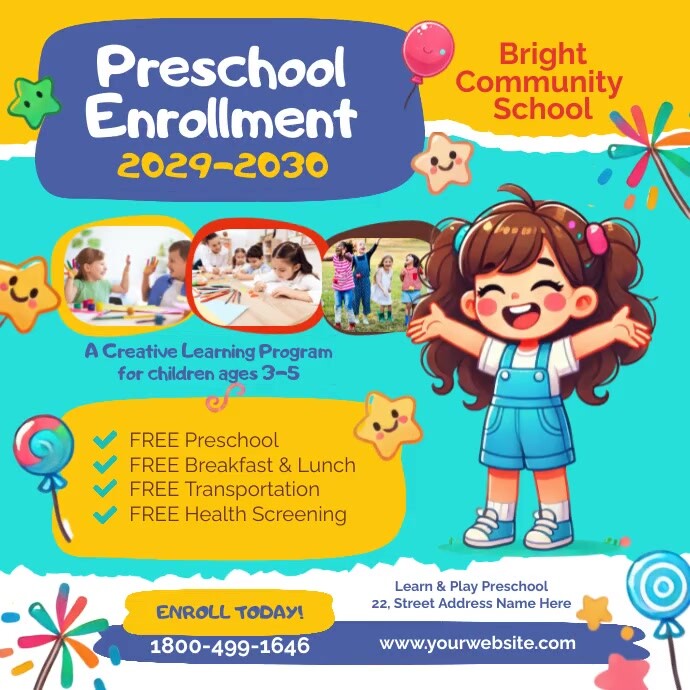 Preschool Enrollment Poster Instagram Faceboo Template | PosterMyWall