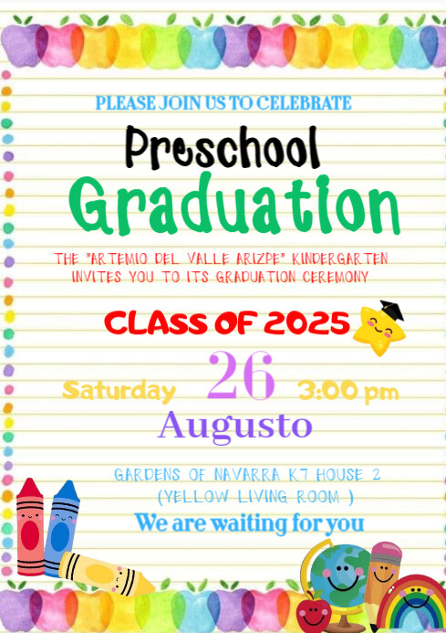 Preschool Graduation Invitation Celebration Happy Party A4 Template ...