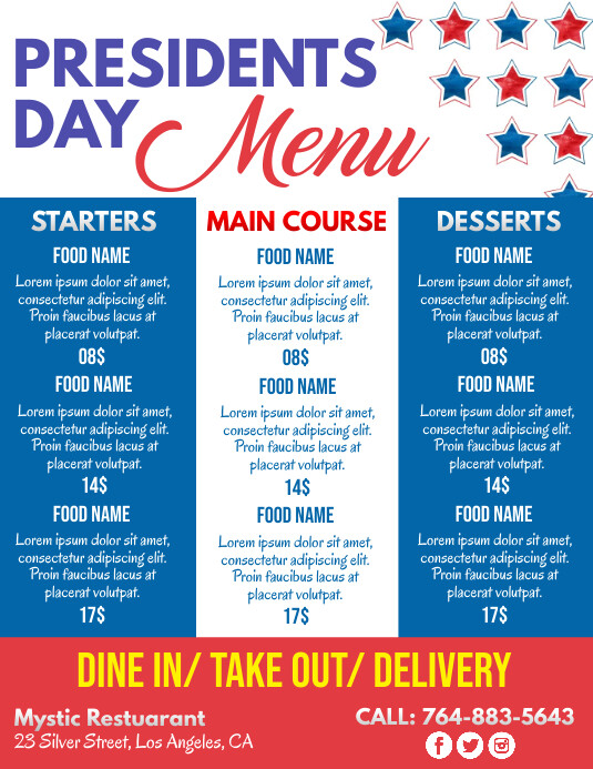 President's Day, Menu Template | PosterMyWall