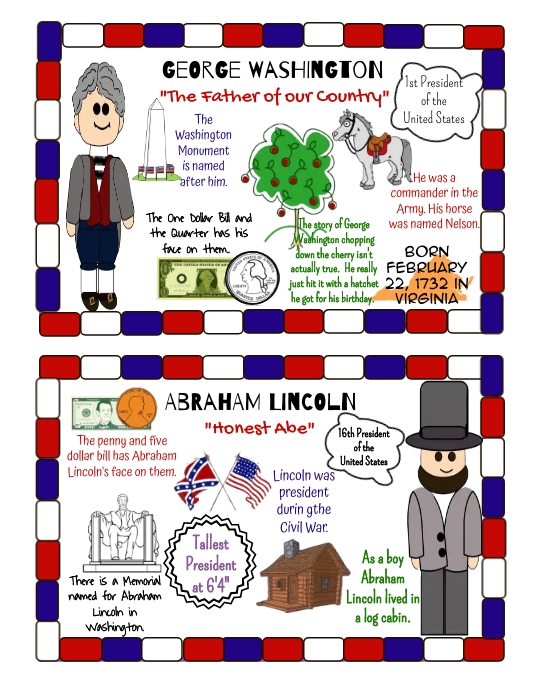 President's Day Fact Washington and Lincoln Template | PosterMyWall
