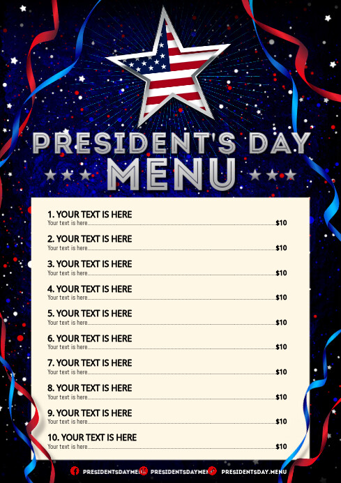PRESIDENT'S DAY MENU Template | PosterMyWall
