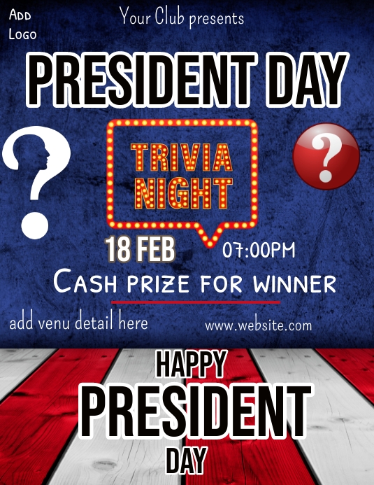 presidents day trivia night flyer Template | PosterMyWall