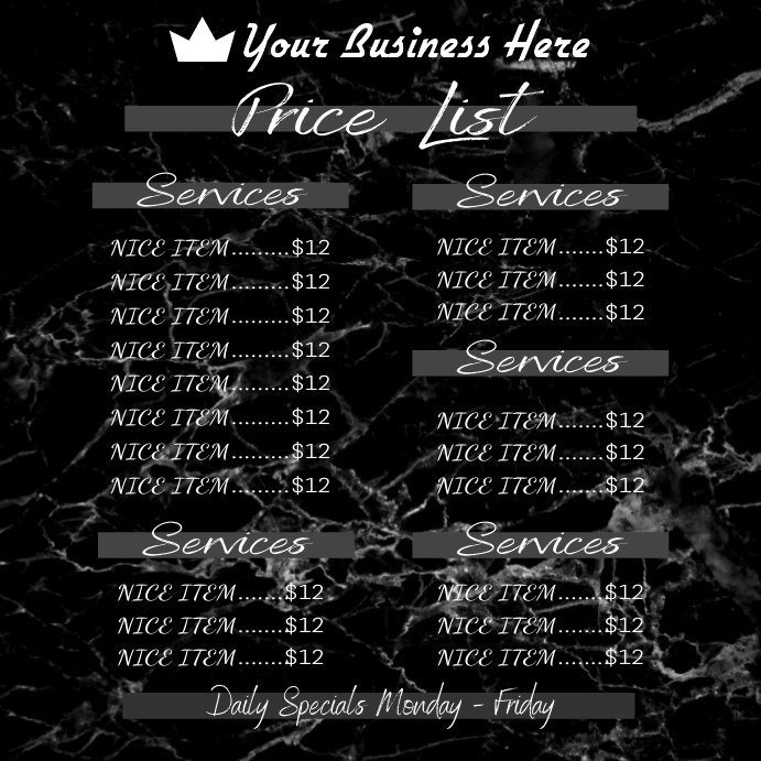 Copy of Price List | PosterMyWall