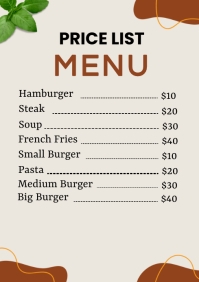 Food Menu Price List Template | PosterMyWall