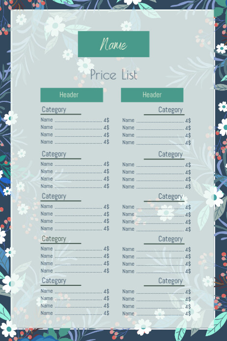 Price List Tariff Menu Template | PosterMyWall
