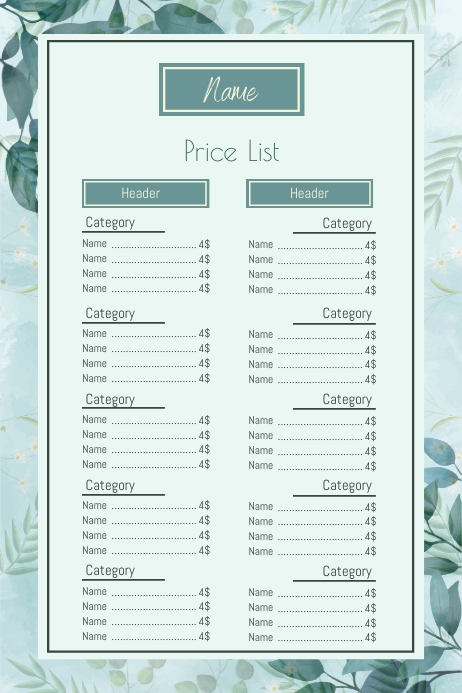 Price List Tariff Menu Template | PosterMyWall