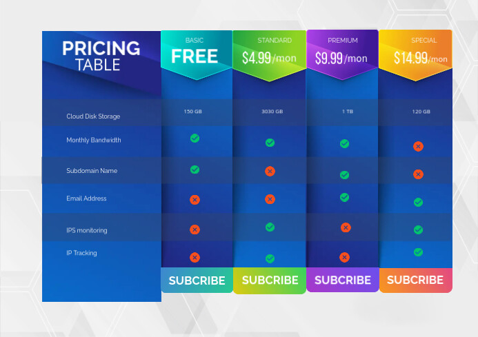 Pricing Table Template | PosterMyWall