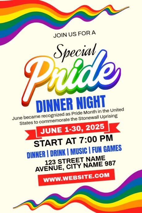 Pride Month Dinner Night Template | PosterMyWall