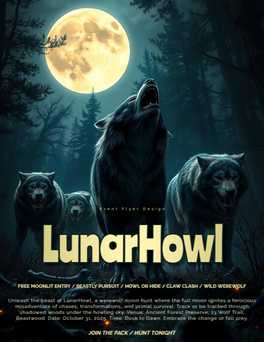 Copy of Primal werewolf moon hunt Halloween beast flyer design template ...