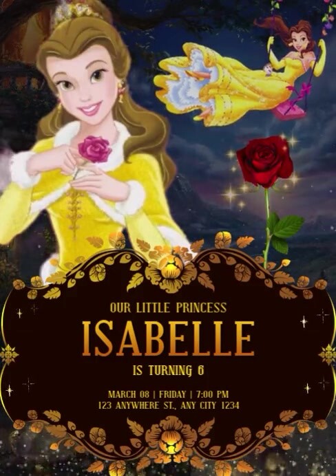 Princess Belle Birthday Invitation Template | PosterMyWall