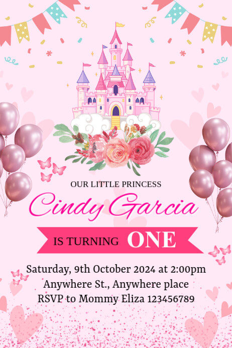 Copy of Princess Cindy's First Birthday Invitation | PosterMyWall