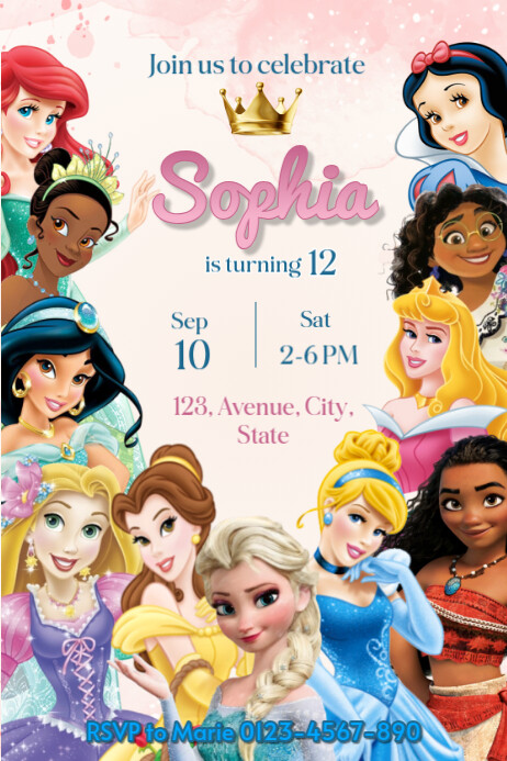 Princess Disney Invitation Birthday Template | PosterMyWall
