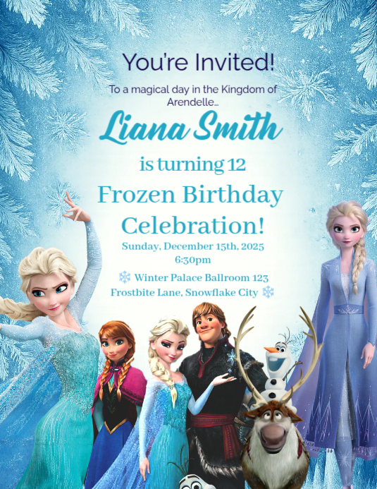 Copy of Princess Frozen Birthday Invitation Flyer, Frozen Princess ...