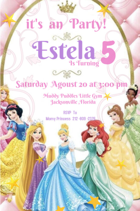 Princess Invitation Princess Disney Brithday Party Celebration Temple ...