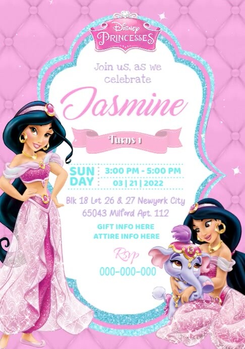 Princess Jasmine Birthday Invitation Template | PosterMyWall