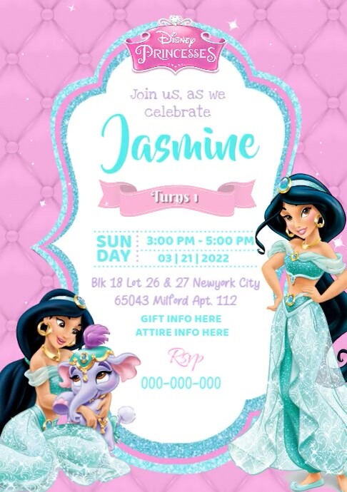 Princess Jasmine Invitation Template | PosterMyWall